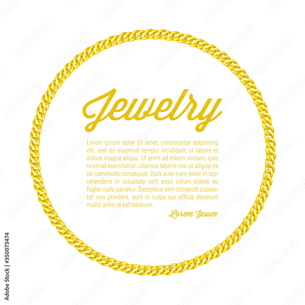 Golden chain round frame. Gold circle frame chain texture. Realistic ...