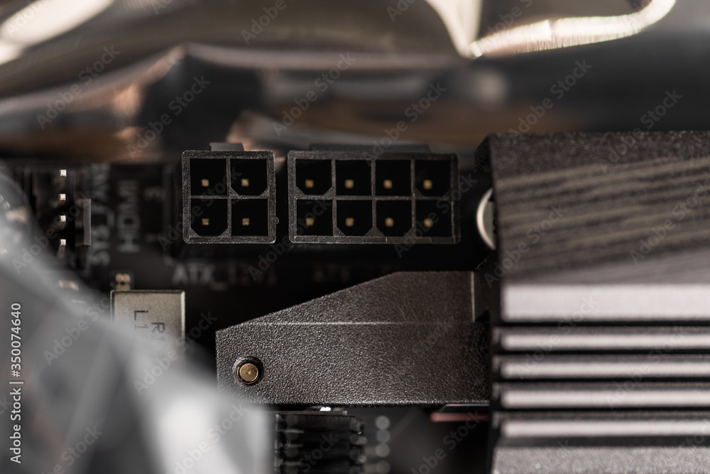 ATX power connector for the personal computer processor. Close-up power ...