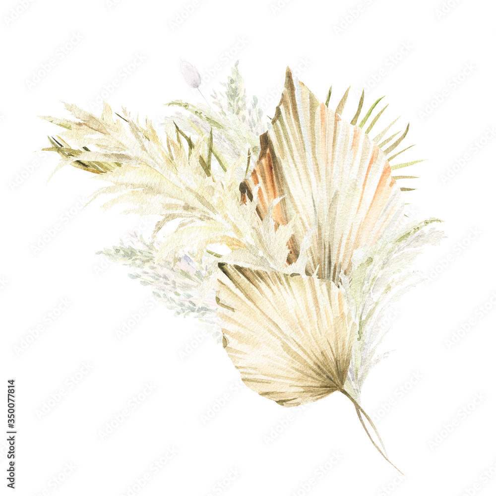 Watercolor boho bouquet with hand painted tropical wild flowers of ...