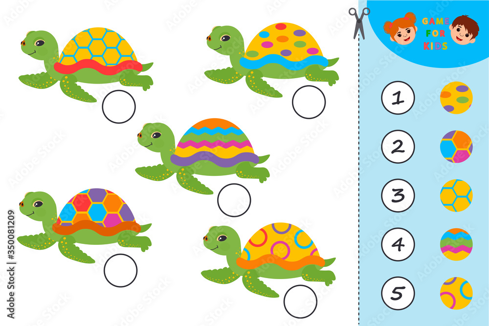 Game for Preschool Children. Match parts of cute cartoon turtles ...