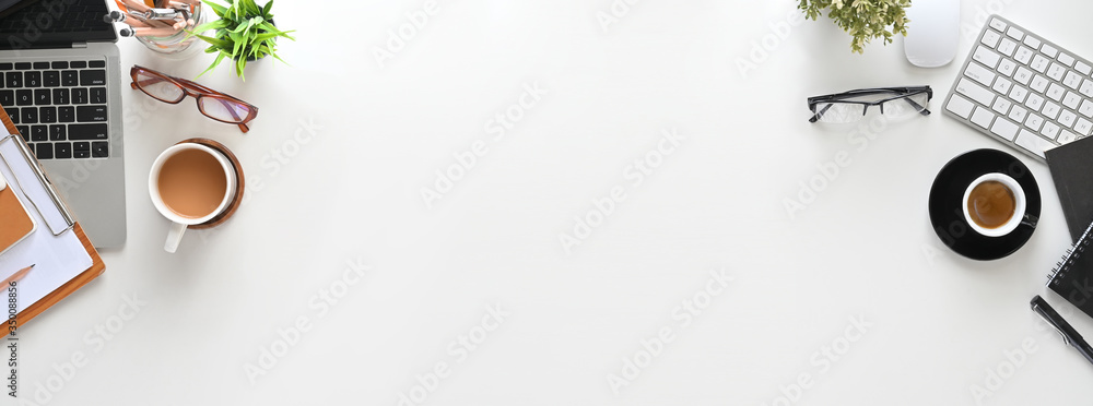 Simple Top view double workspace - Creative flat lay office desk ...