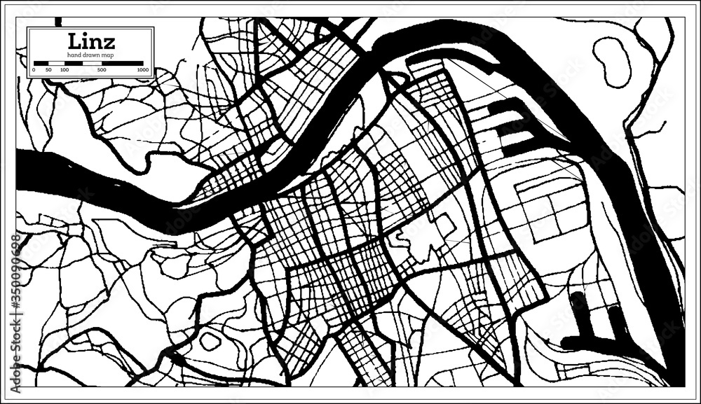 Linz Austria City Map in Black and White Color in Retro Style. Outline ...