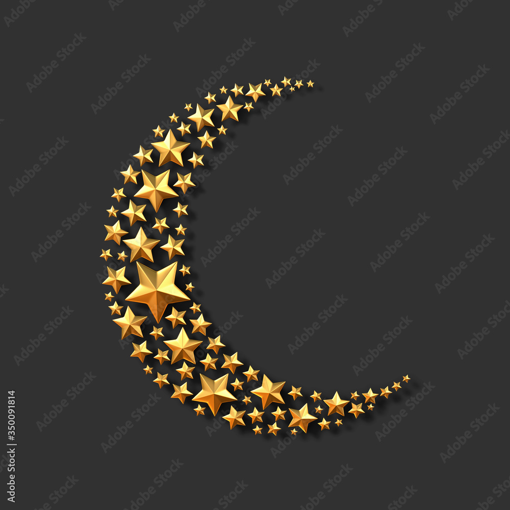 Golden stars in the shape of a crescent moon on black Stock ...
