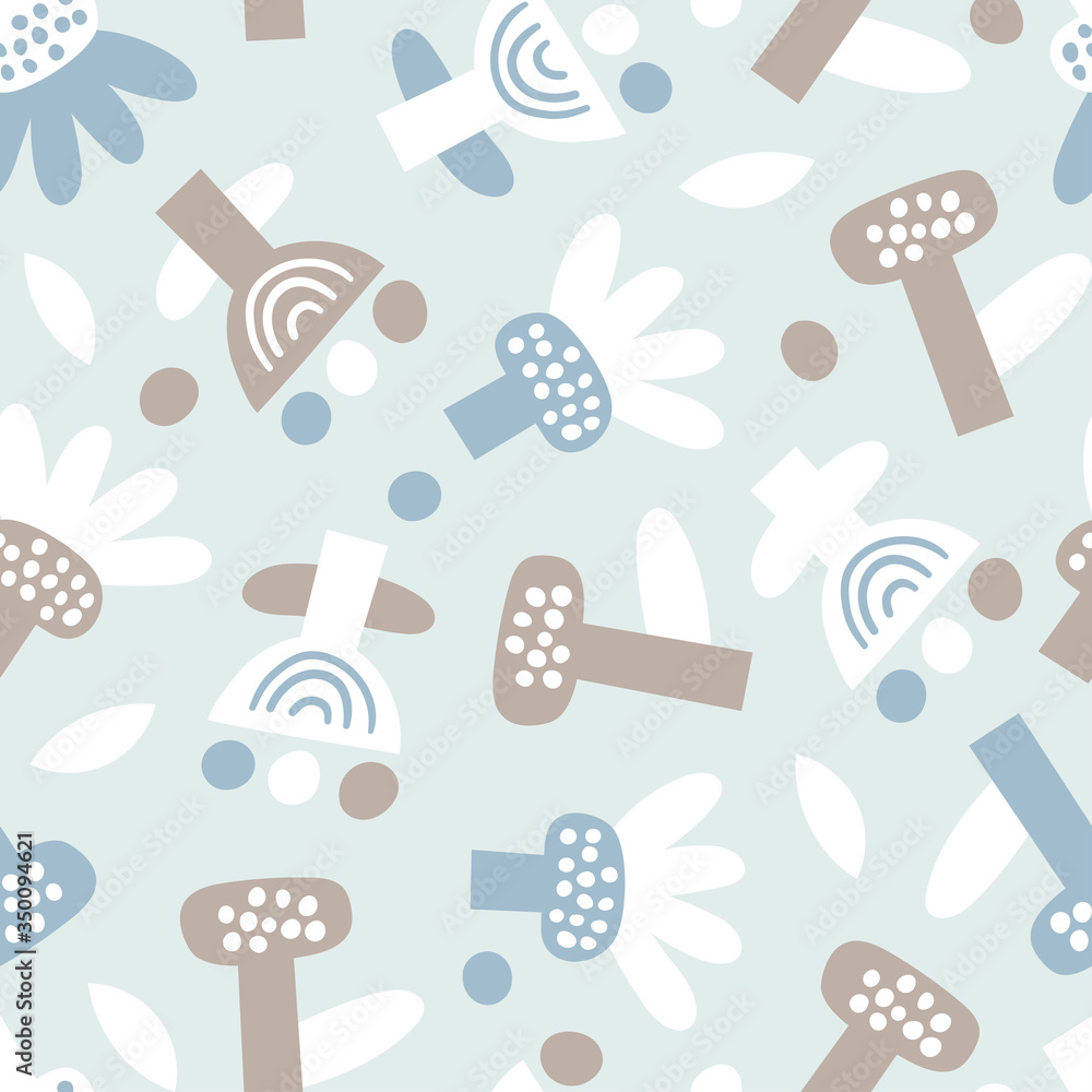 Childish seamless pattern with decorative flowers in baby style ...