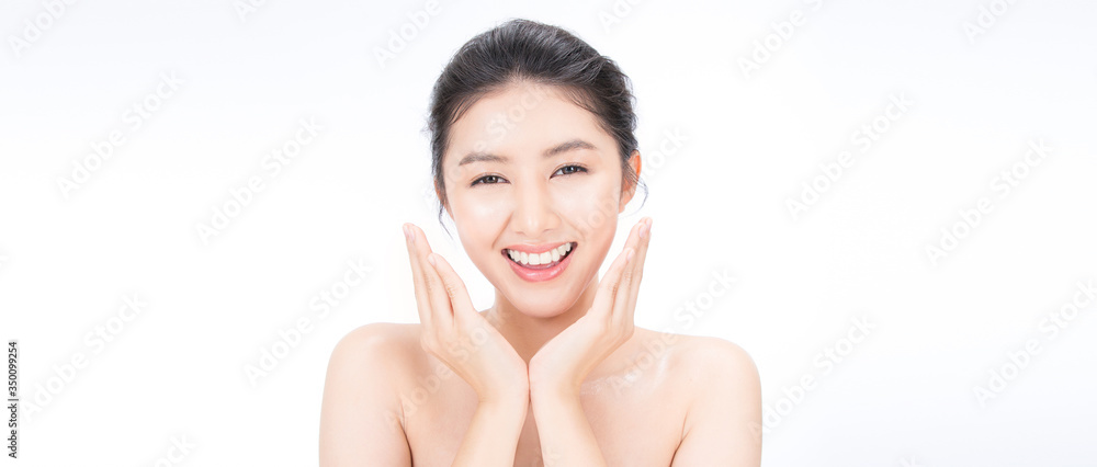 Closeup portrait of asian woman clear healthy perfect skin care spa ...