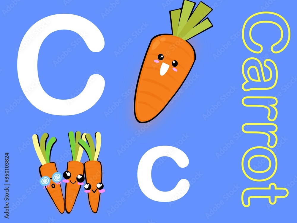 Cute alphabet letter C is for carrot in fruits and veggies flashcard ...
