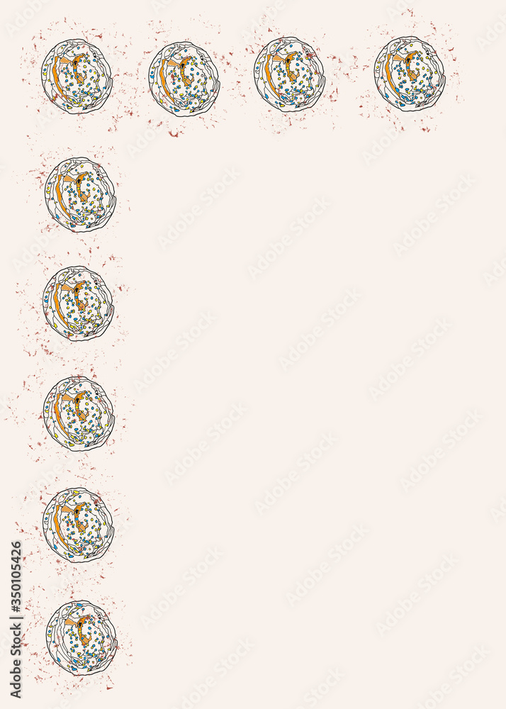 Border with Swedish cinnamon rolls sketch with blue and yellow pearl ...