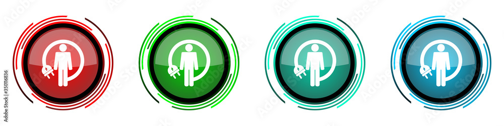 Android charging wire round glossy vector icons, humanoid robot set of ...