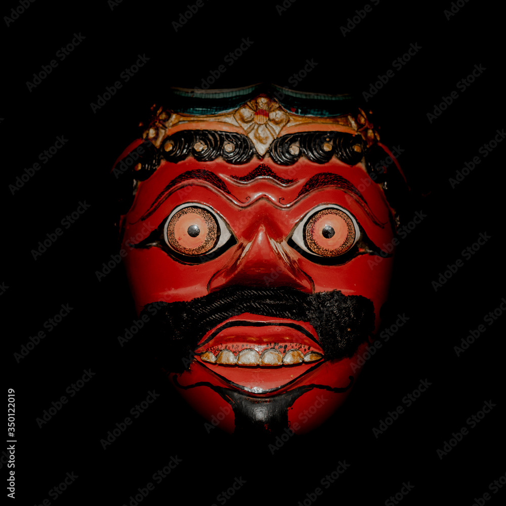 red mask on black background for topeng dance in majalengka, Indonesia ...