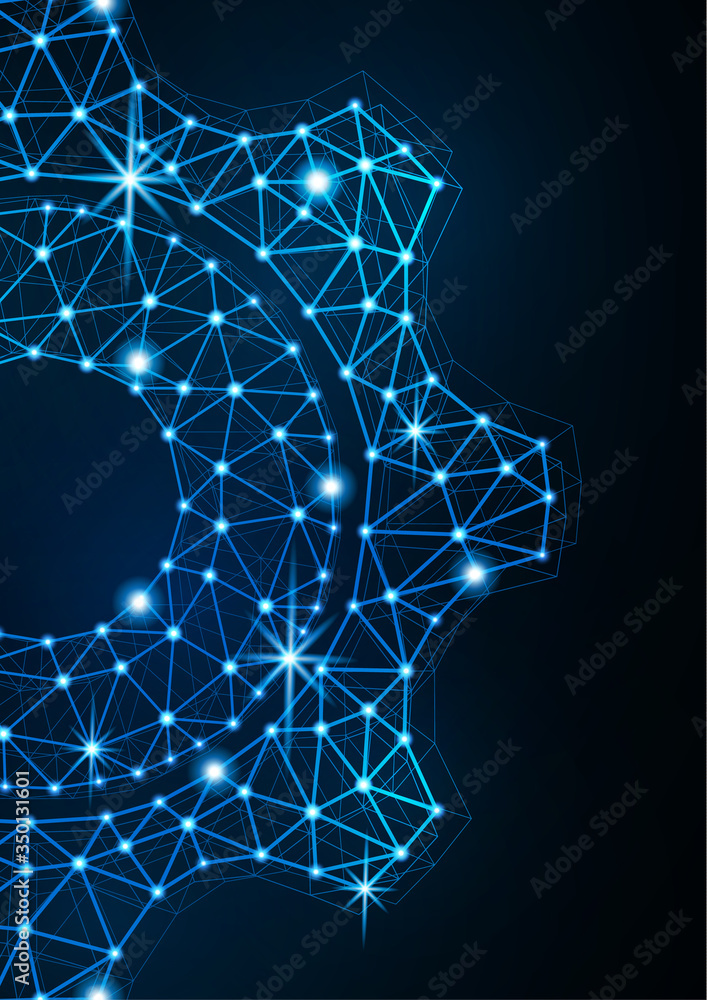 Glowing gear icon with glare effect on a black background with ...