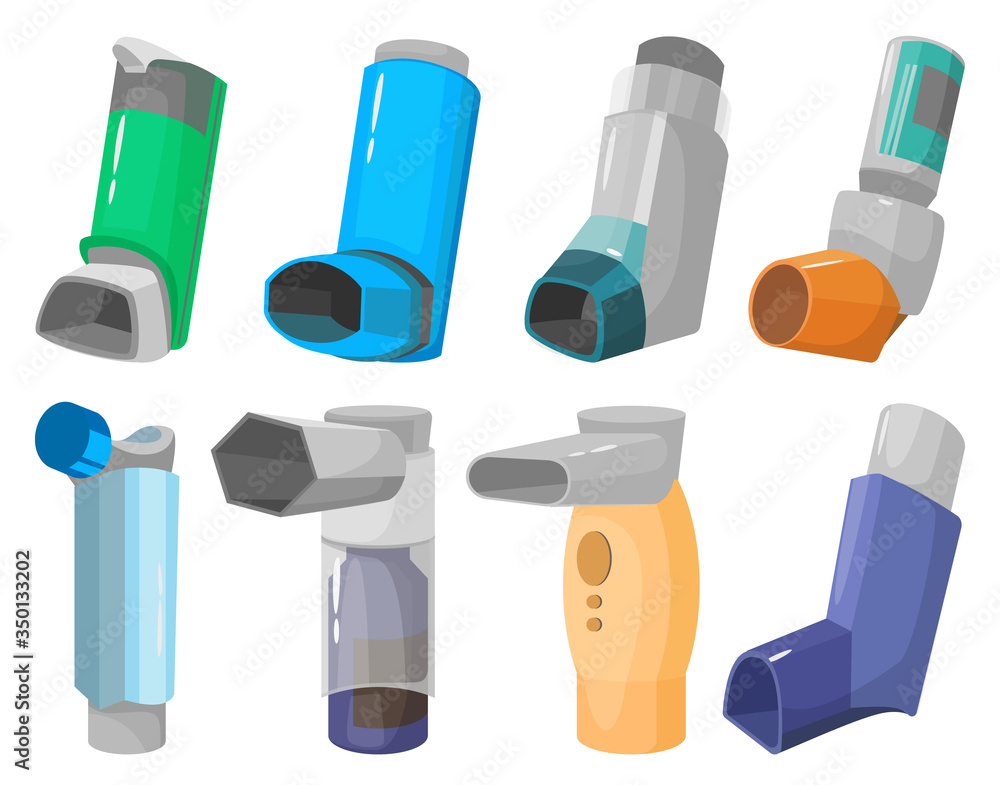 Inhaler vector cartoon set icon. Vector illustration inhalator of spray ...