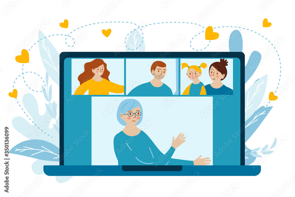 Videoconference at home. The family is making a video call. Man, woman ...