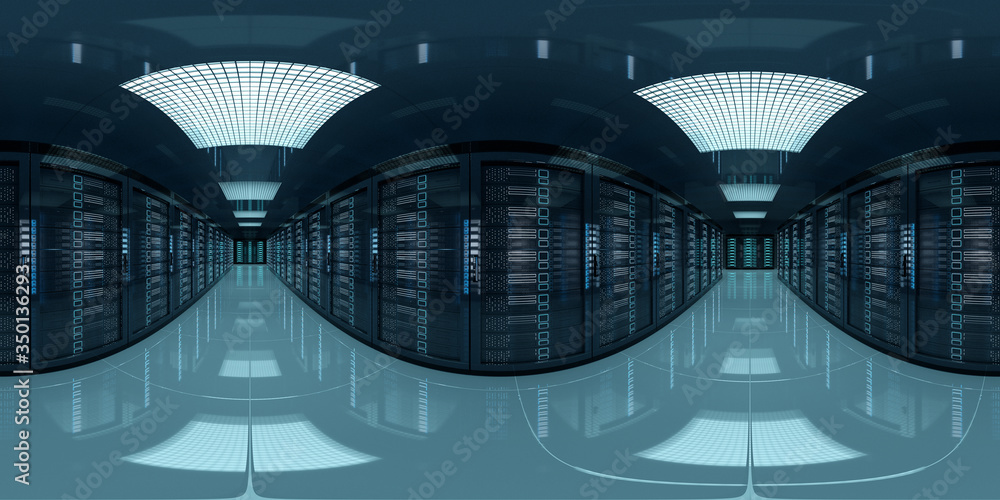 High resolution HDRI panoramic view of a server data room center. 360 ...