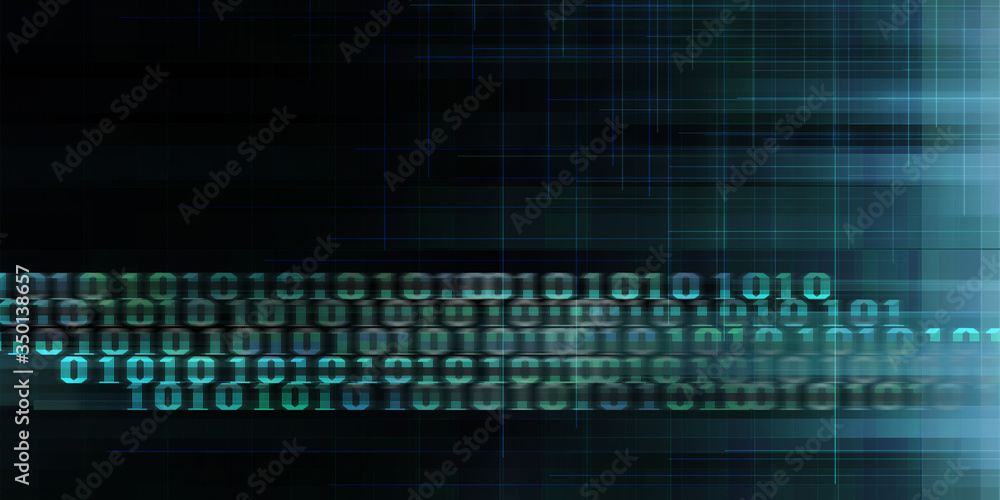 binary code data bit screen display on dark blue background. matrix of data flow. Rise of the ...