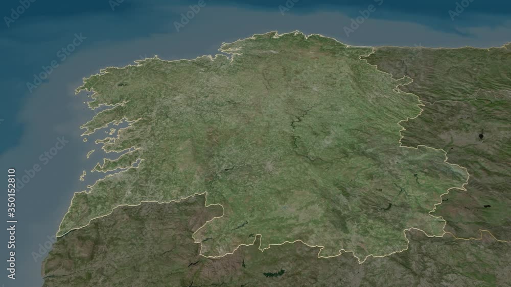 Galicia, autonomous community with its capital, zoomed and extruded on ...