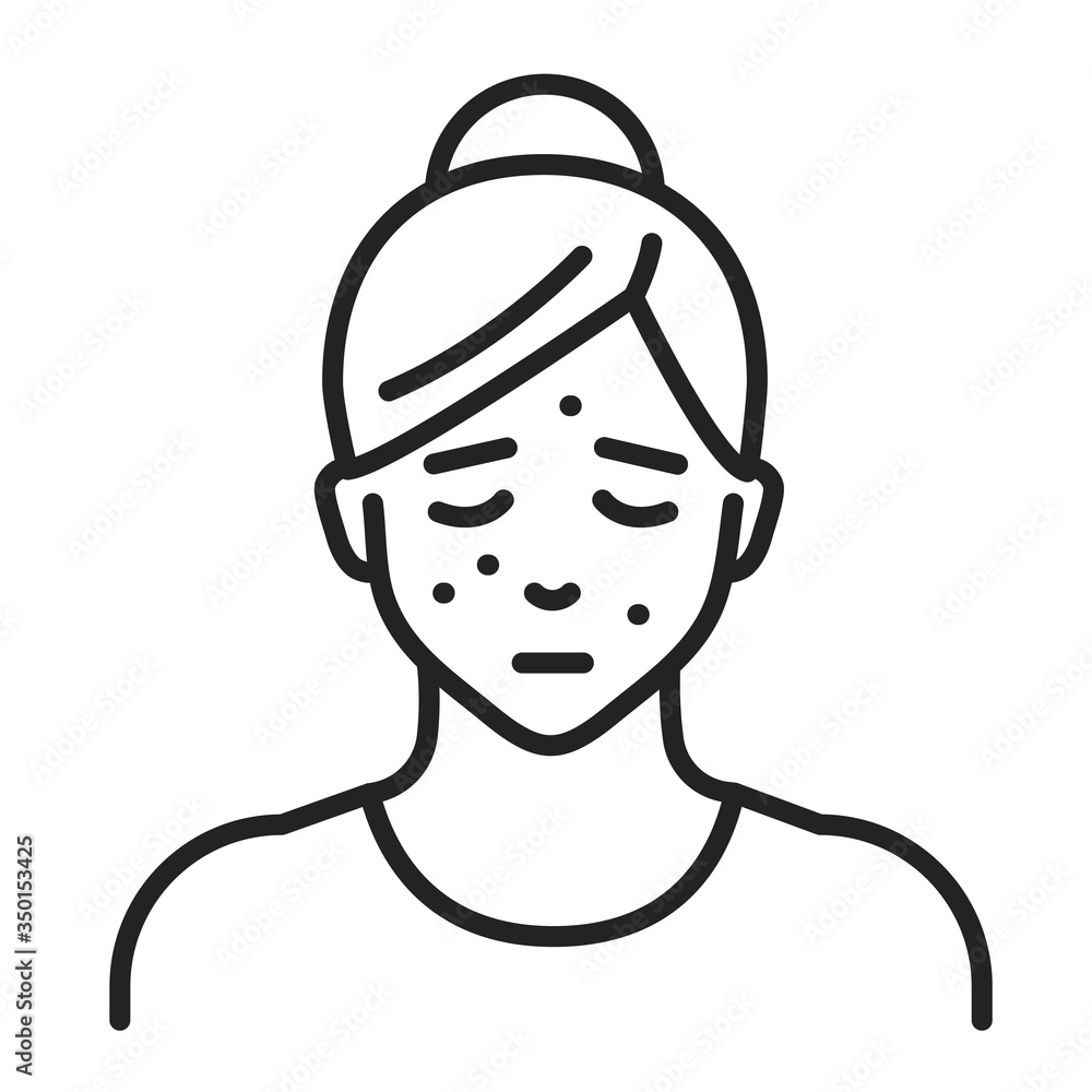 Face skin rash line black icon. Dermatological diseases. Isolated ...