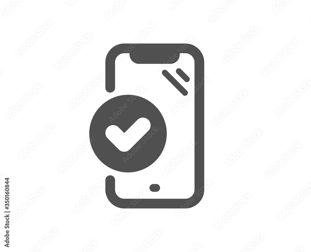 Approved phone icon. Accepted smartphone sign. Verified device symbol ...