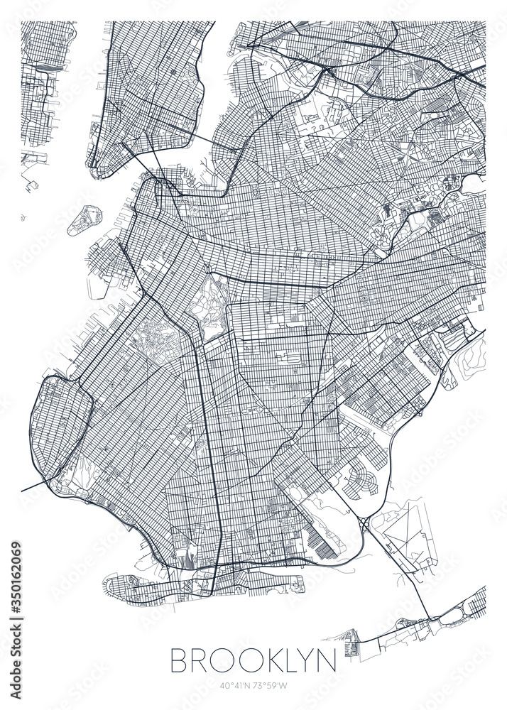 Poster Detailed borough map of Brooklyn New York city, vector poster or ...