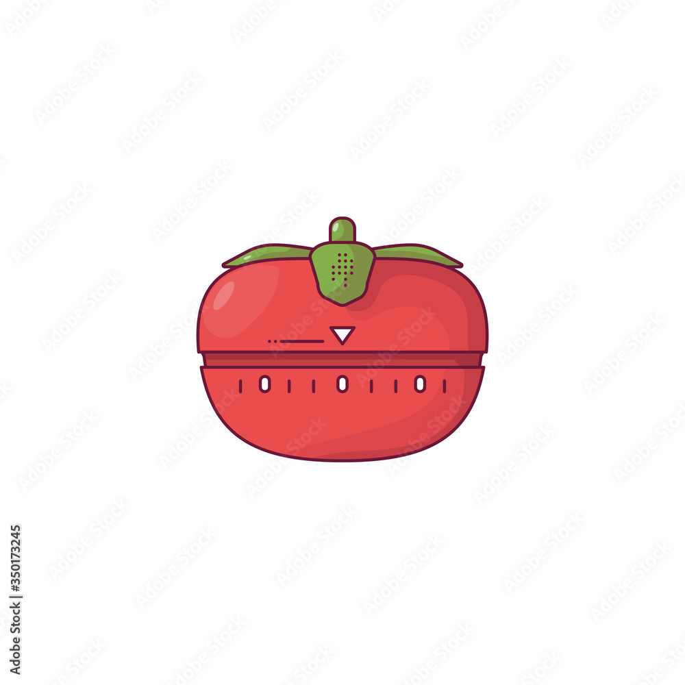 Red tomato kitchen timer. Tomato timer with green leaves. Red modern ...