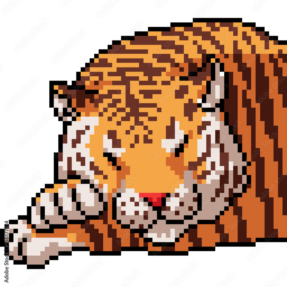 vector pixel art isolated tiger sleep Stock Vector | Adobe Stock