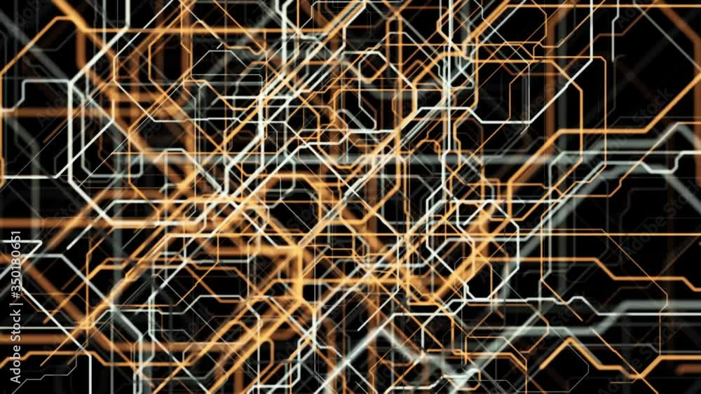 Neon lines of computer matrix. Animation. Curved neon lines create ...