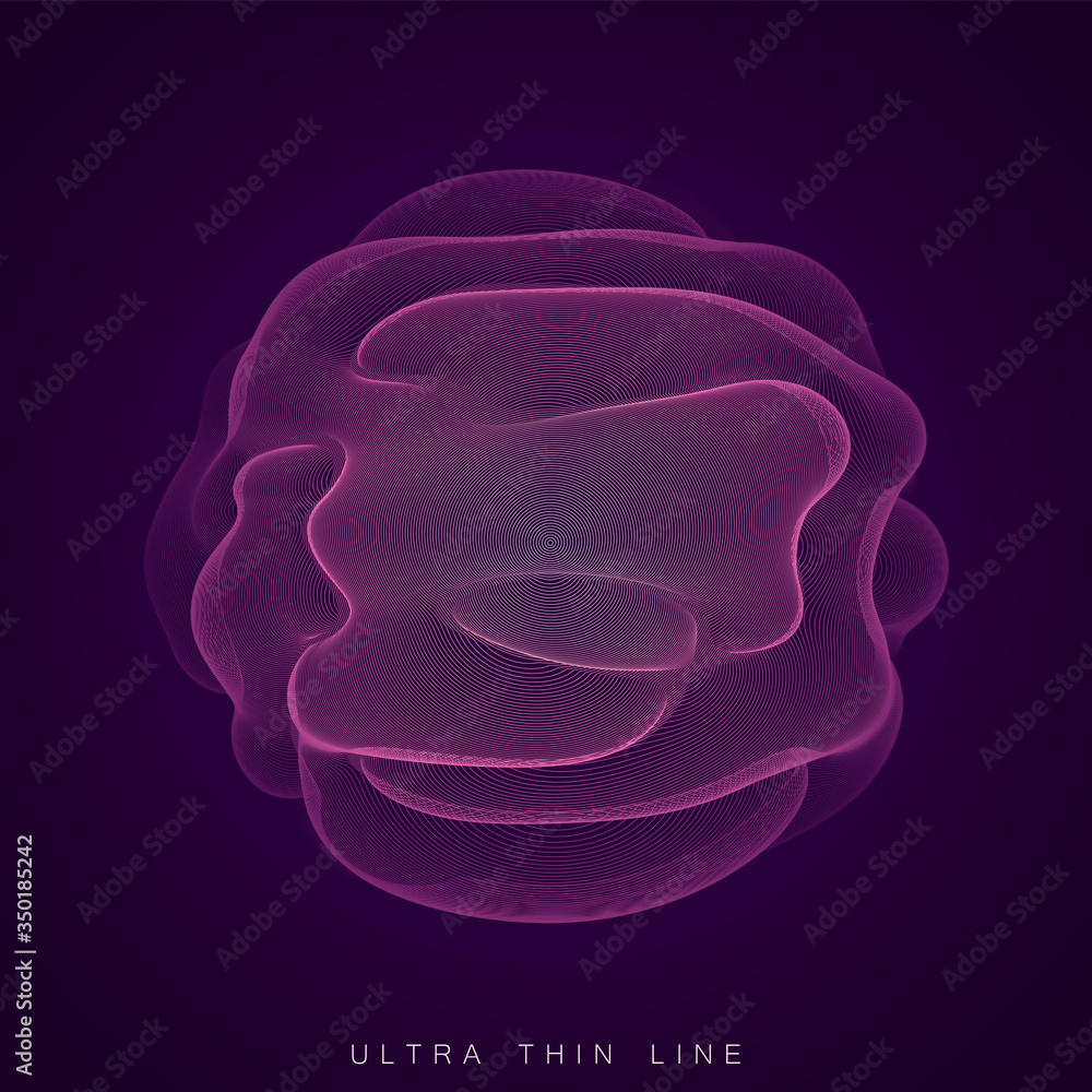 Ultra thin line fluid geometry. Dynamic vector distorted spheres ...