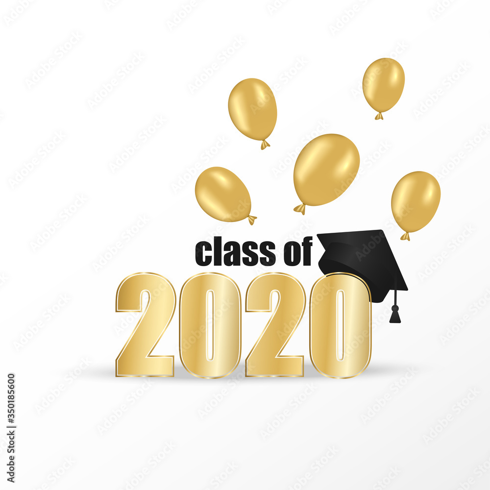 Class of 2020. Golden number with shadow and thrown up black education ...