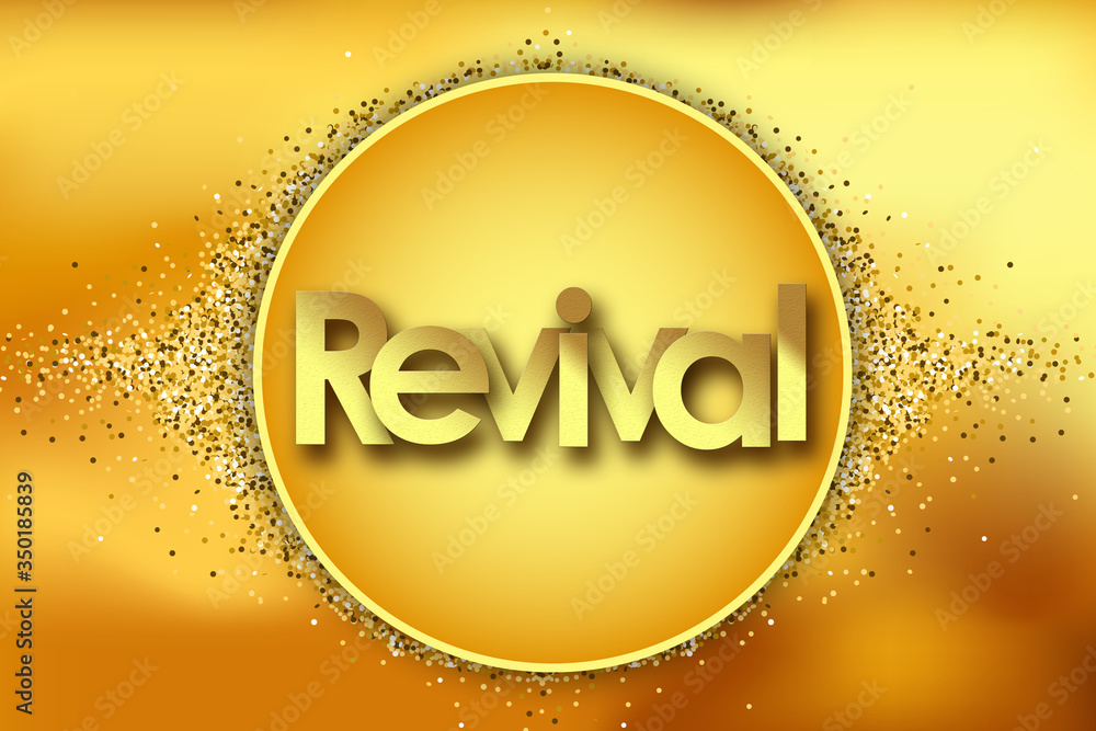 revival in golden circle stars and yellow background Stock Photo ...