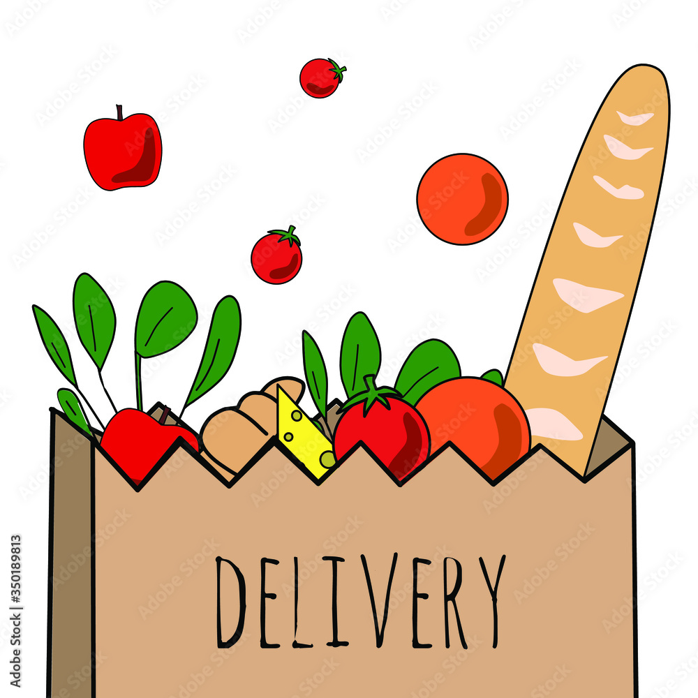 Food delivery. Paper bag with food. Home delivery of products. Stock ...