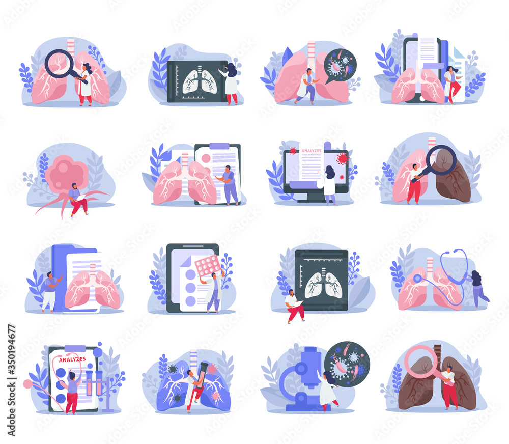 Lung Inspection Icons Set Stock Vector | Adobe Stock