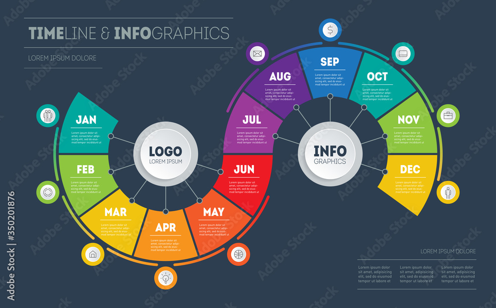 Timeline, Business Infographic concept with 12 months, parts, steps or ...