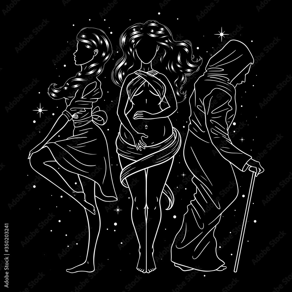Three women figures, symbol of Triple goddess as Maiden, Mother and ...