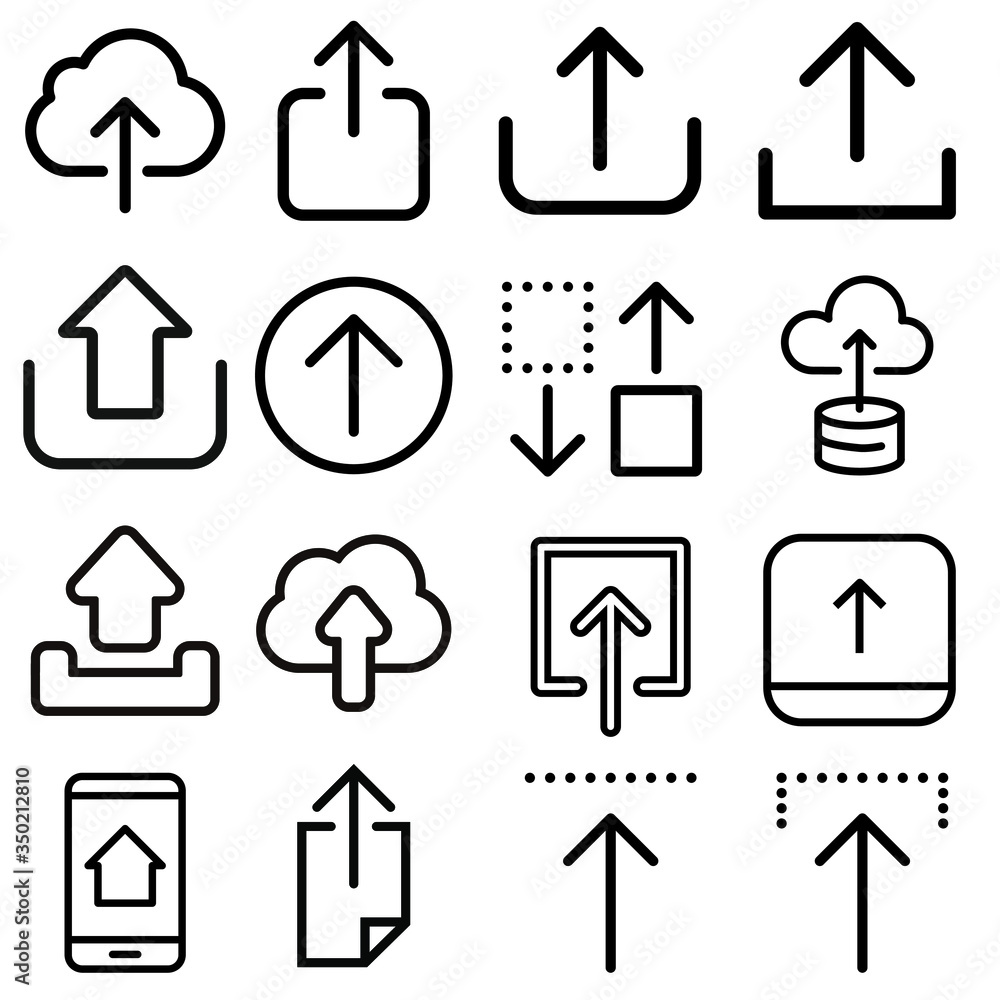 Upload file vector icon set. download illustration sign collection ...