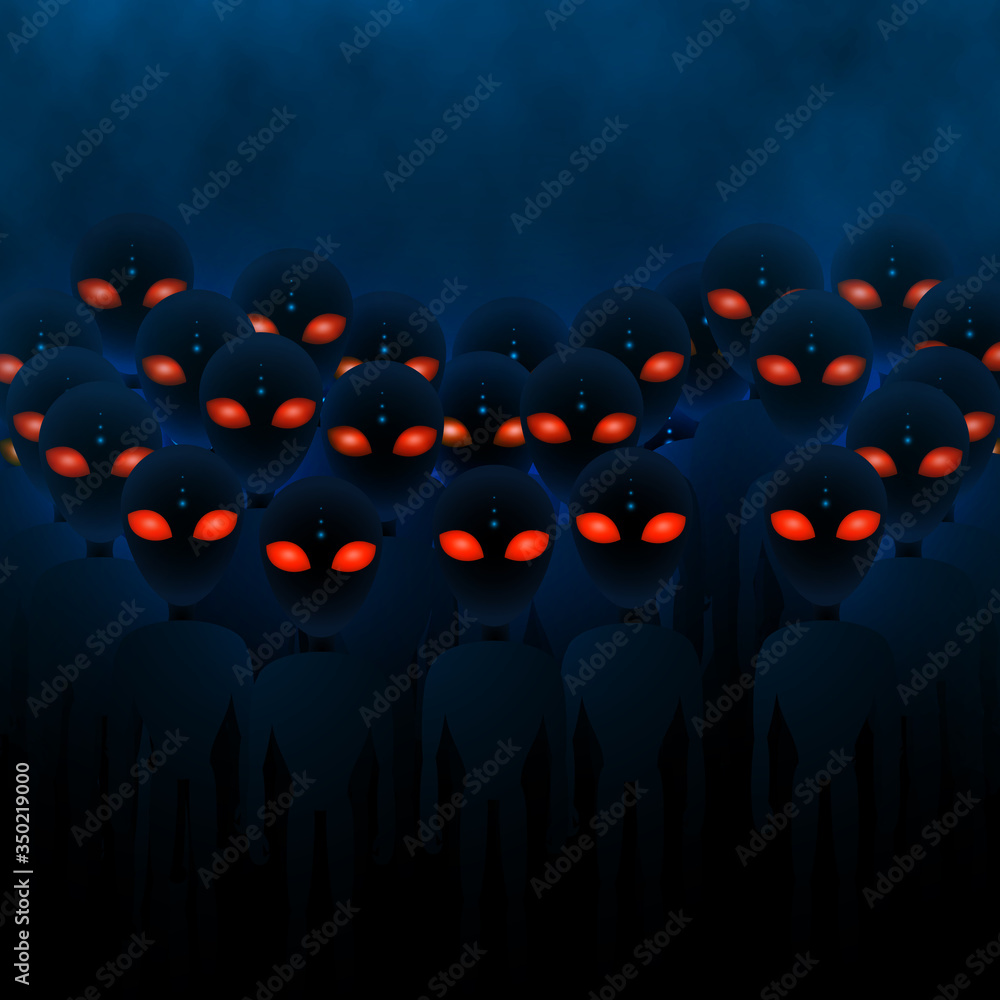 Group angry aliens with red eyes. alien invasion. Sci-fi concept ...