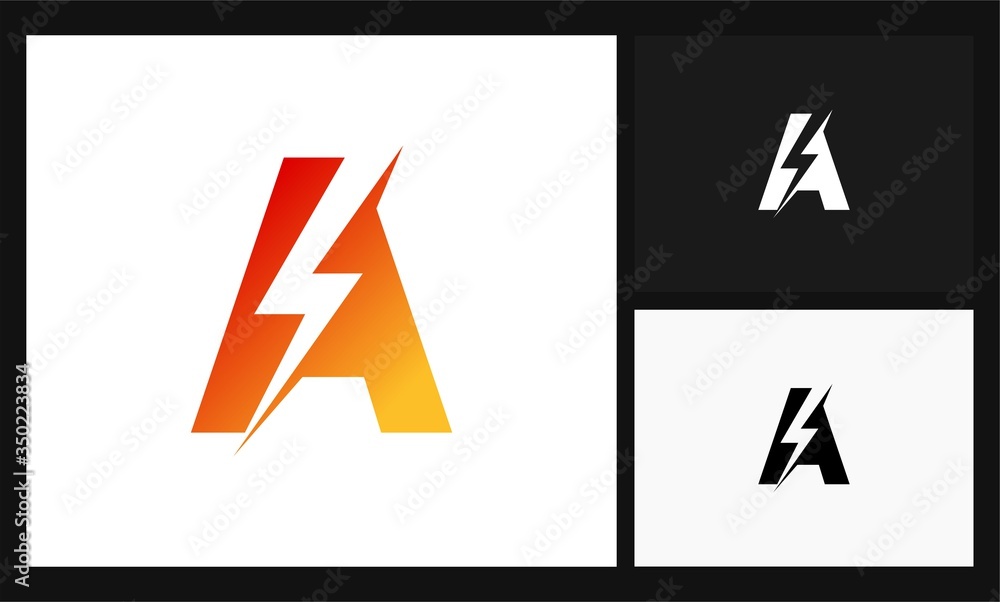 letter A lightning concept design electrical logo Stock Vector | Adobe ...