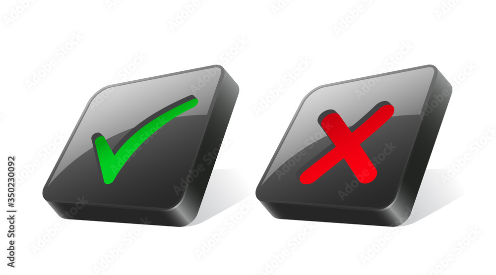 Cross and check mark icons. Green and red ticks for right and wrong ...