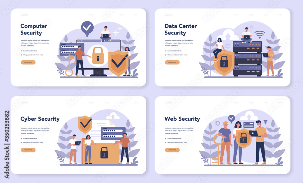 Cyber or web security web banner or landing page set. Idea of digital ...