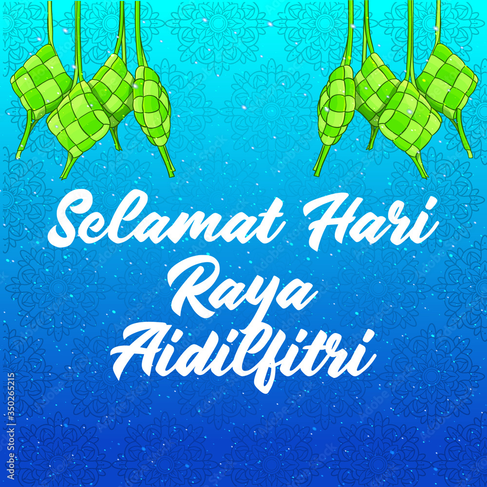 Word Selamat Hari Raya with blue gradient background with shinny stars ...