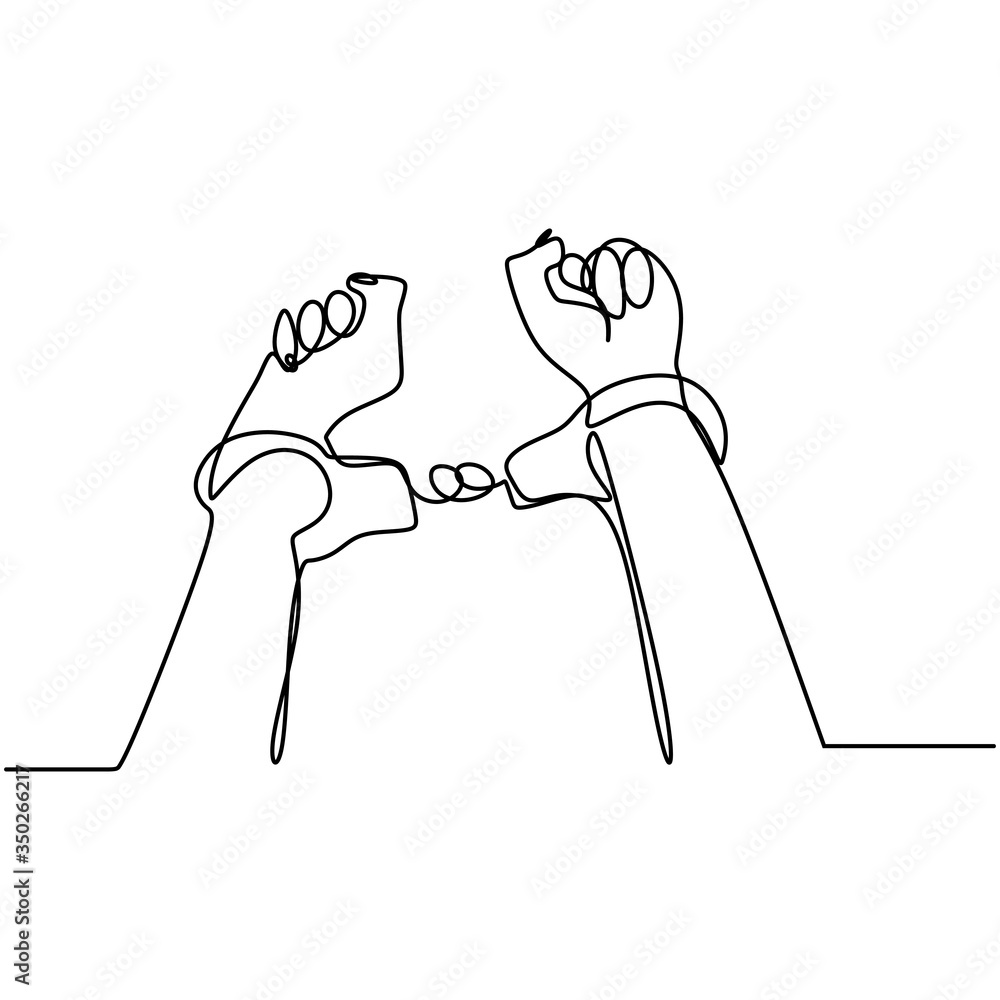 One line drawing of isolated vector object hand in handcuffs. Business ...