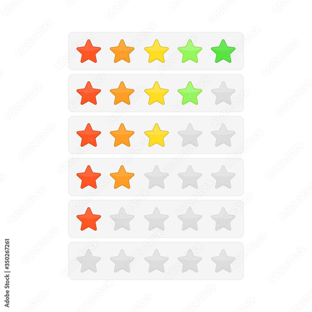 Five stars ratings template. Rating system in flat style, isolated on ...