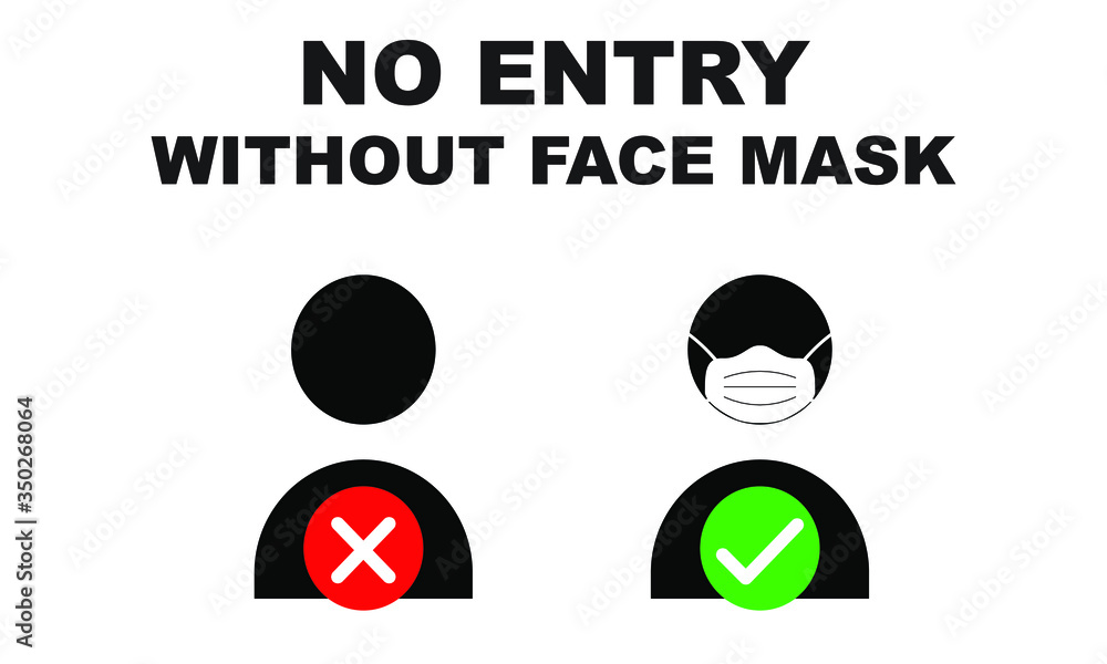 No entry without Face mask sign or icon vector illustration with green ...
