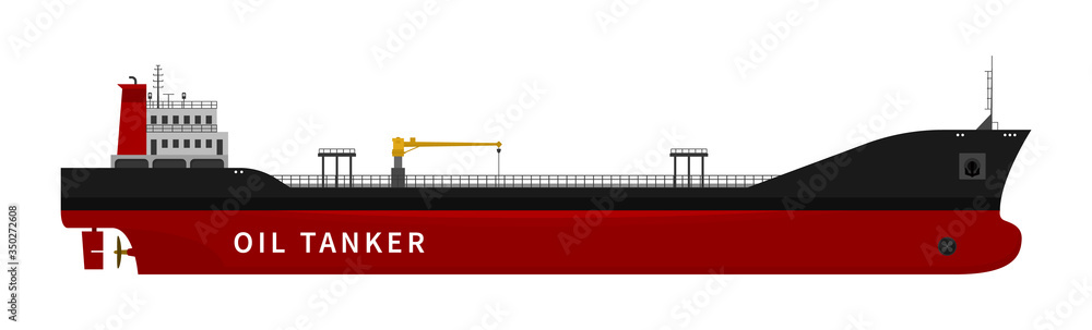 Black red oil tanker isolated on white background. Flat vector ...