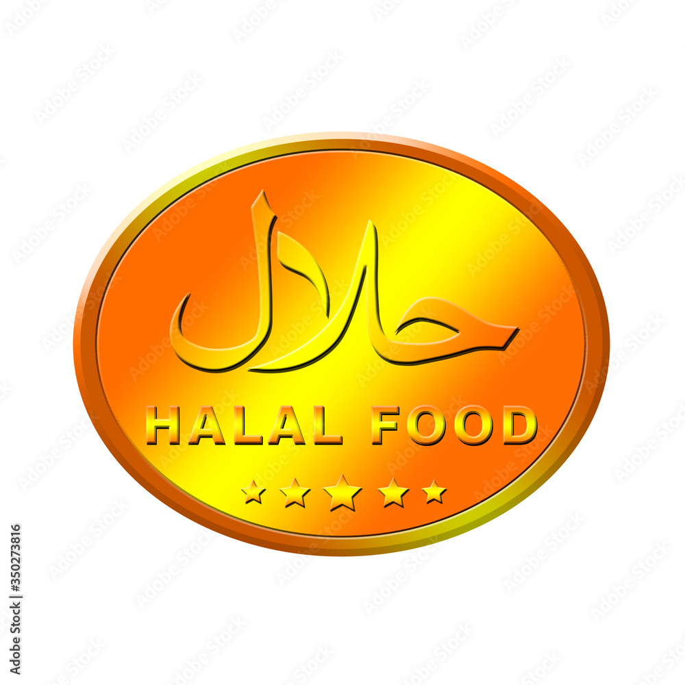 halal food sign with golden background in 3d rendering illustration ...