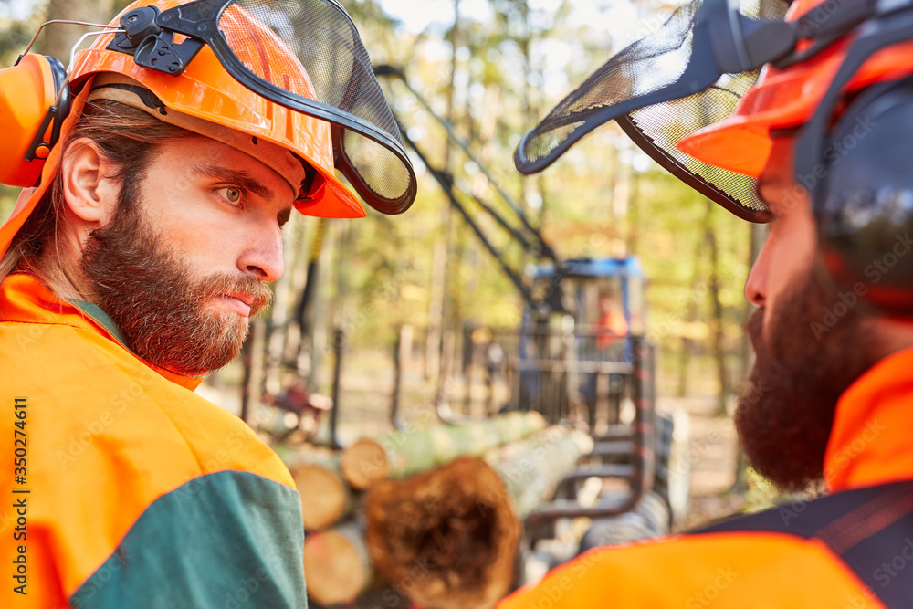 Zwei Waldarbeiter als Holzfäller Team Stock Photo | Adobe Stock