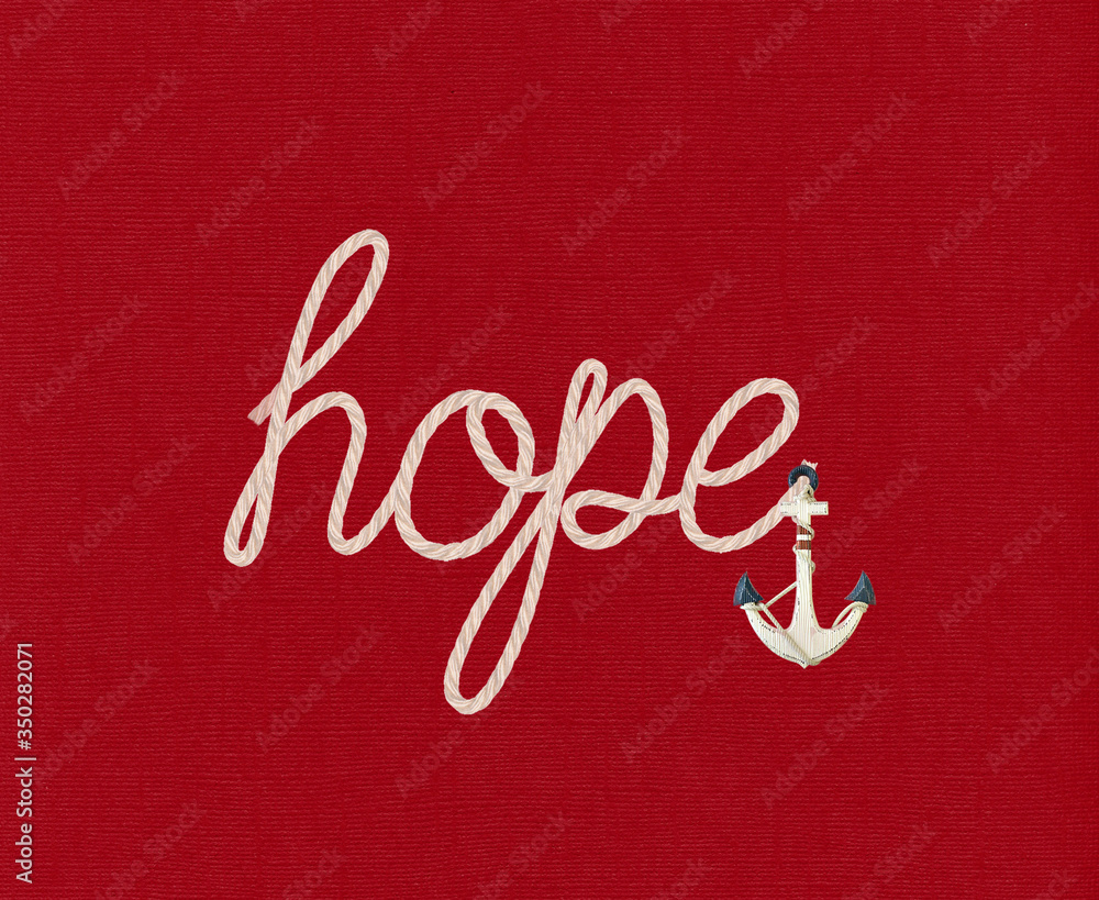 hope text in rope design with nautical anchor on red background Stock ...