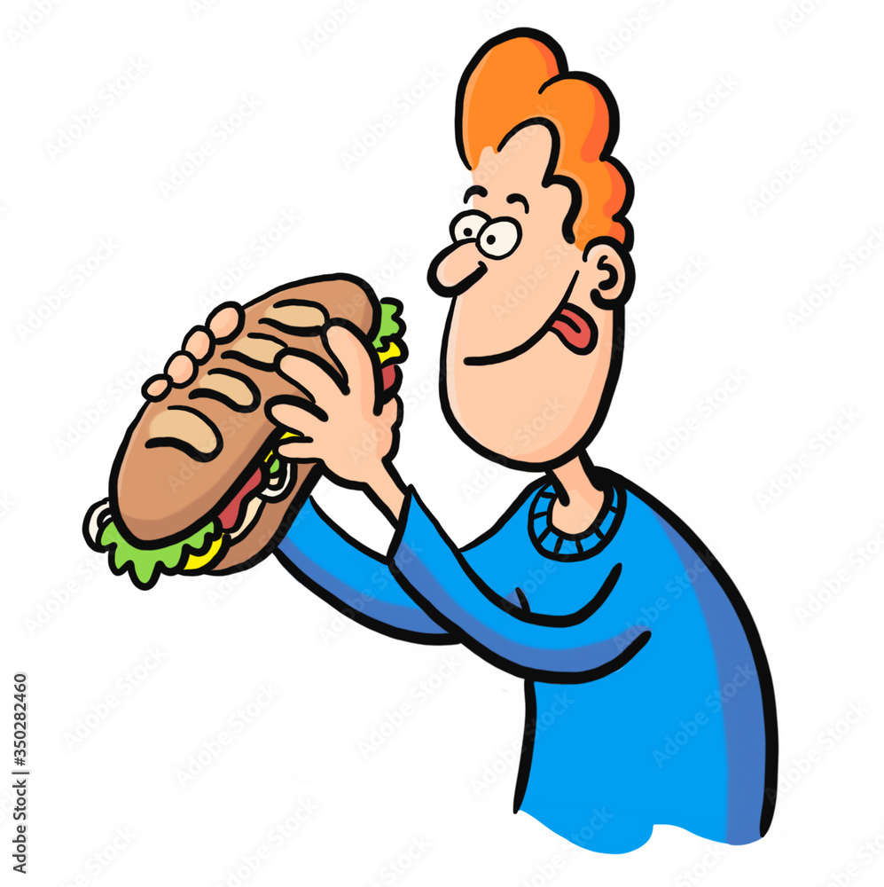 Man eating sub sandwich Stock Illustration | Adobe Stock