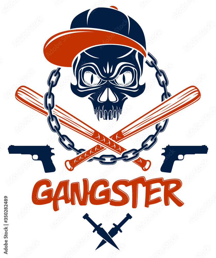 Criminal tattoo ,gang emblem or logo with aggressive skull baseball ...