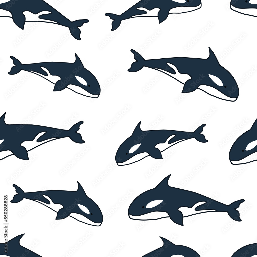 Seamless killer whale pattern design. Ocean animals pattern with killer ...