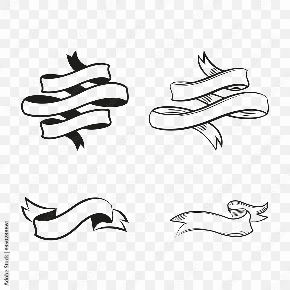 Set of black cutout ribbon banners on transparent background. Vector ...