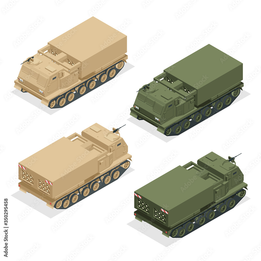 Isometric Multiple rocket launcher icons set isolated on white ...